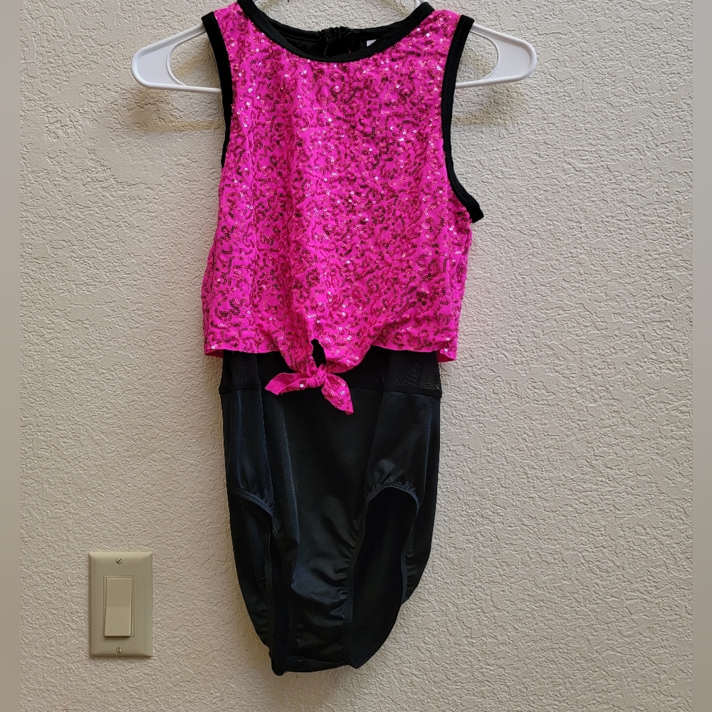Weissman Pink Sparkly Sequin Leotard Plus Pants Set. - Gem